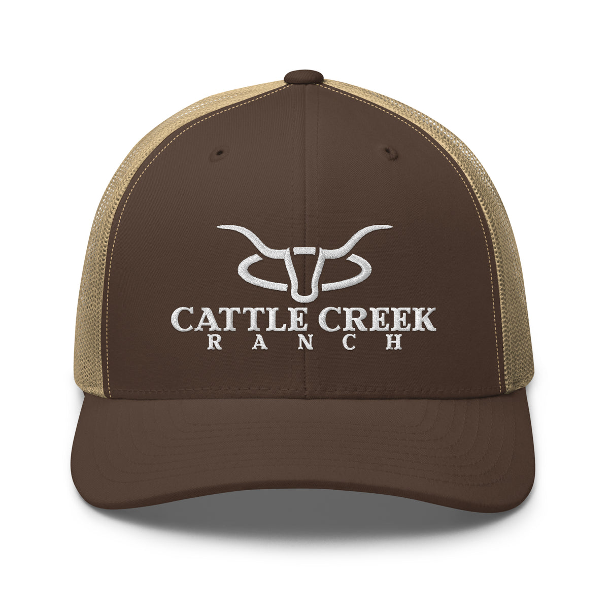 Cattle Creek Ranch Branded Horns Logo Trucker Hat | Brown