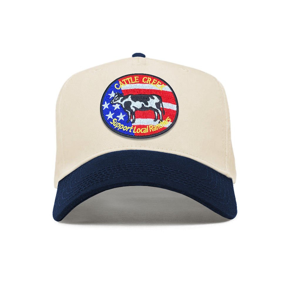 Cattle Creek Ranch "Support Local Ranchers" Navy Tan Trucker Hat